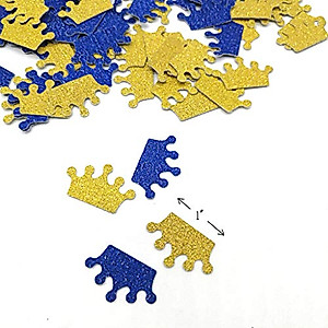 Hemarty Gold Royal Blue Glitter Crown Confetti Princess Baby Shower Decorations Crown Confetti Baby Girl Birthday Decorations Princess Girl's Birthday 200pc (Gold Royal Blue)