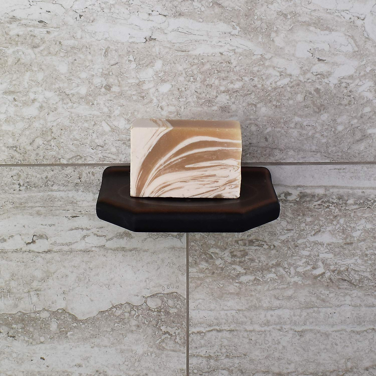 Questech Decor Floating Shower Shelf Soap Dish, Wall Mounted Retrofit for Tiled Shower Walls, Bathroom Shower Organizer, 5 Inch Geo Flatback Shelf, Oil Rubbed Bronze