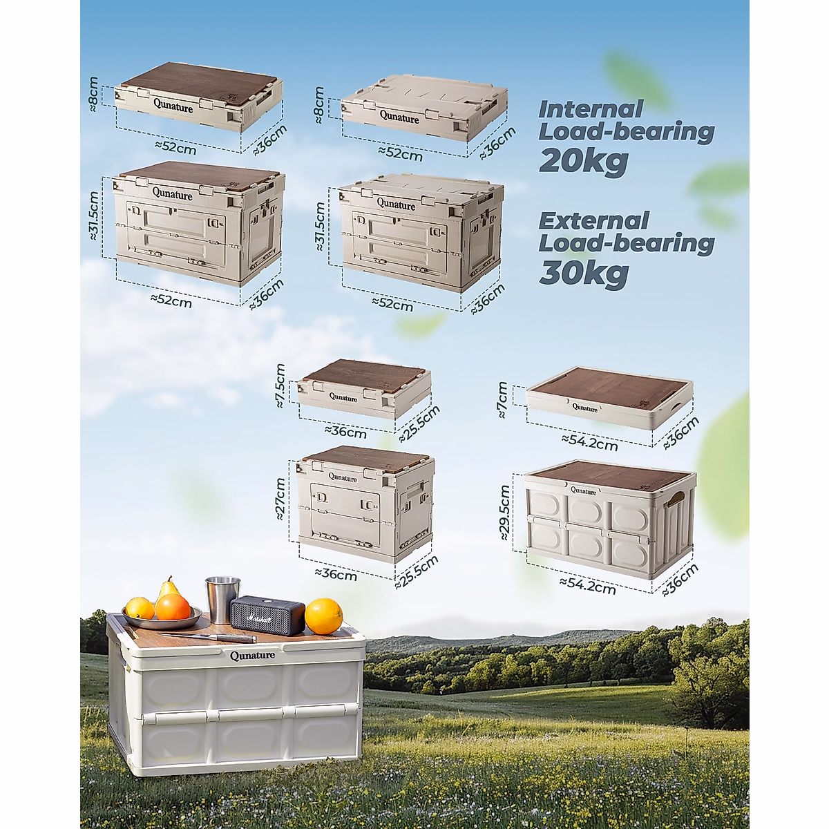 Collapsible Storage Bins Box with Lids and Handle 55L Camping Storage Box Foldable Plastic Storage Bin for Fishing Car RV, Office