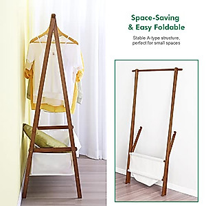 Jotsport Bamboo Clothing Rack Foldable Clothes Hanging Stand with Cloth Storage Bag for Laundry, Bedroom, Guest Room, Entryway, Dressing Room