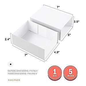 BAKIPACK 5 Gift Boxes, White Gift Boxes, 7x4.9x2.4 Inches, Keepsake Boxes, Small Rectangle Gift Boxes with Lids for Presents (Matte White)