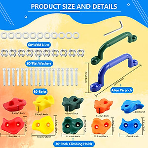 Puteraya 30 Pcs Rock Wall Climbing Holder Colorful Pig Nose Shape Climbing Stones Set with 4 Pcs Safety Handles for Kids Indoor Outdoor Playground Backyard Playset