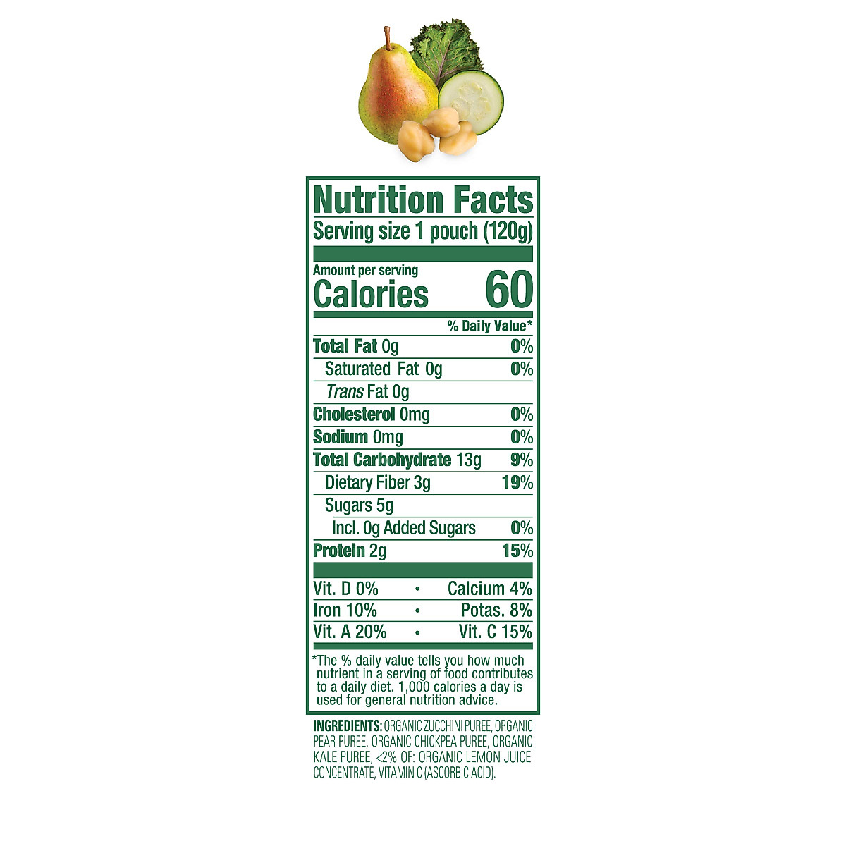 Happy Tot Organics Love My Veggies Stage 4, Zucchini, Pear, Chickpeas & Kale, 4.2 Ounce Pouch (Pack of 16) packaging may vary