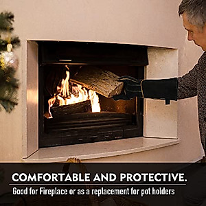 LeaSeek Welding Gloves, Heat/Fire Resistant Leather Barbecue Gloves,Mitts for Fireplace,BBQ,Welder,Grill,Oven,Stove,Tig