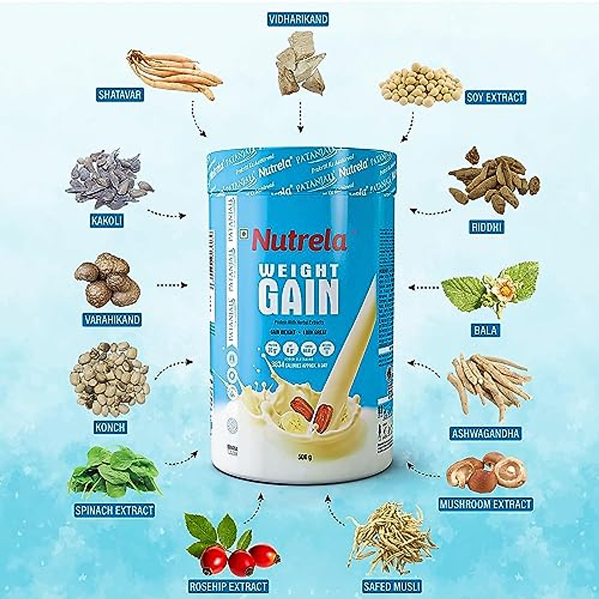 Mass Gainer with 36 Essential Vitamins, Minerals and Herbs | 20g Protein, 66.8 Carbs & 3834gm Calories | Ideal for Athlete, Men, Women & Kids - Banana Flavour