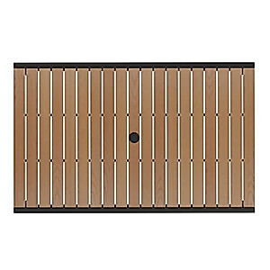 Flash Furniture Lark Outdoor Steel Dining Table with Umbrella Hole - Faux Teak Poly Slatted Top - Commercial Grade Table-Black Frame-30x48 Table Seats up to 4 Adults