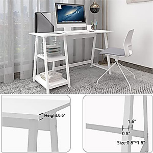 Natwind 47" White Desk Home Office Computer Working Kid Student Study Table with 2-Tier Storage Bookshelves Modern Simple Study Laptop Writing Elegant Style Desk Workstation for Office Home （White）