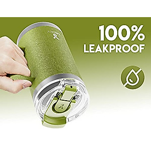 Meoky 20oz Insulated Coffee Mug with Lid and Handle, 100% Leak Proof Stainless Steel Coffee Cup with Tritan Lid, Double Wall Vacuum Coffee Tumbler with Handle (Forest)