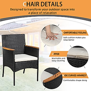 Shintenchi 4-Piece Patio Furniture Set, Outdoor Wicker Patio Conversation Furniture Set with Cushions and Wooden Tabletop for Paito Lawn Backyard Pool Garden, White Cushion