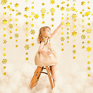 52 Ft Gold Snowflakes Garland Paper Streamer Banner Backdrop for Winter Christmas Frozen Birthday Wedding Bridal Shower Baby Shower Xmas New Year Winter Wonderland Party Decorations Supplies