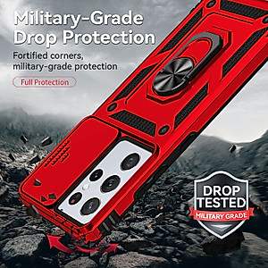 Hitaoyou Samsung Galaxy S21 Ultra Case, Galaxy S21 Ultra Case with Camera Cover & Kickstand Military Grade Shockproof Heavy Duty Protective Case for Galaxy S21 Ultra Red