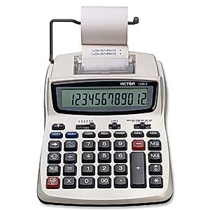Victor Printing Calculator, 1208-2 Compact and Reliable Adding Machine with 12 Digit LCD Display, Battery or AC Powered, Includes Adapter,White