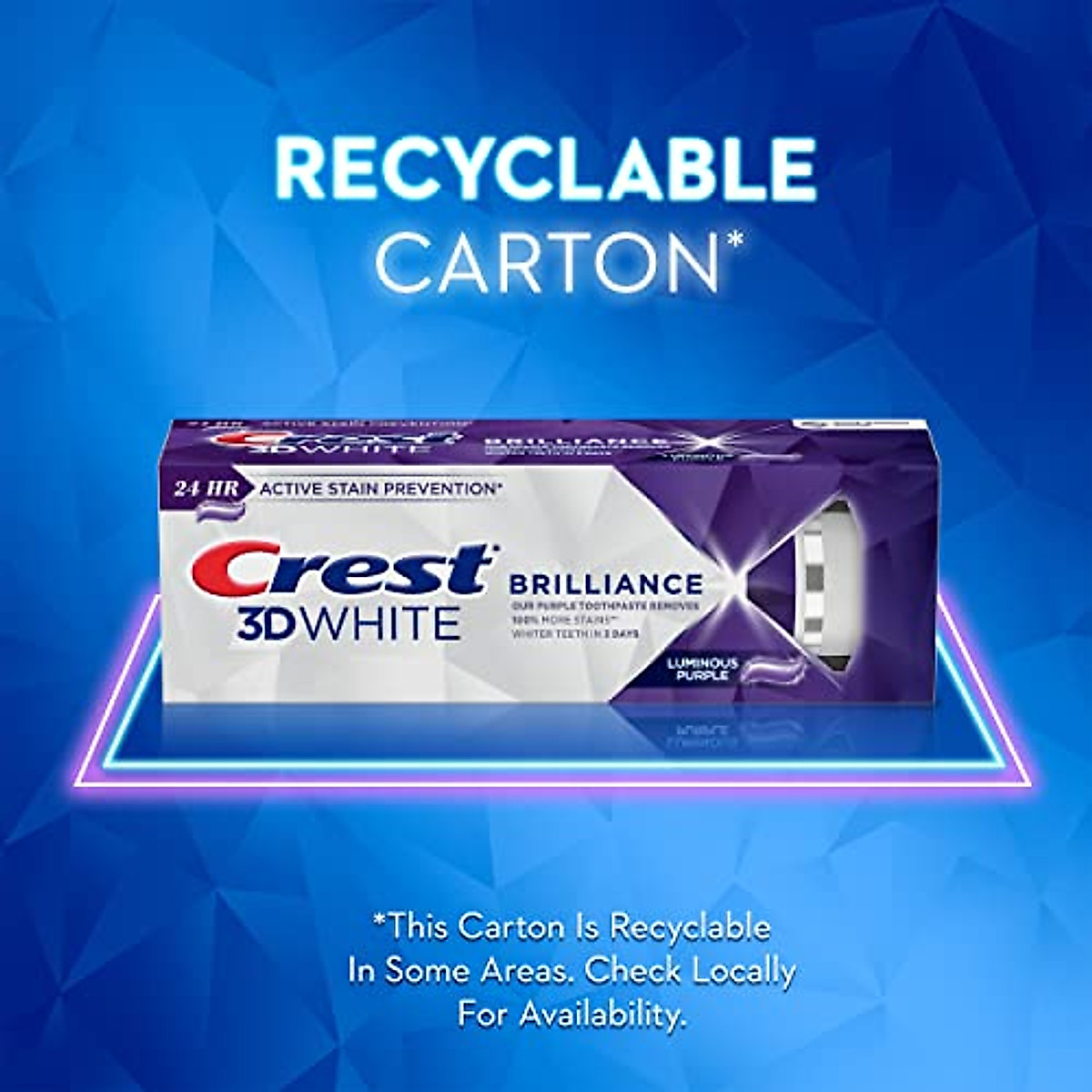 Crest 3D White Brilliance Teeth Whitening Toothpaste, Luminous Purple, 3.5 oz, Pack of 3