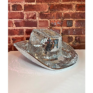 HKLCXYIG Disco Ball Cowboy Hat Women Men Western Sparkly Glitter Space Hat Silver Mirror Cowgirl Cap for Wedding Costume Cosplay Party