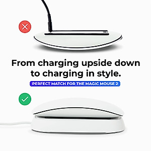 Ascrono - Charging Station Compatible with Apple Magic Mouse 2 - White - Perfect Accessories | Usable As Charging Dock, Stand & Charger | Includes 5ft (1.5m) USB-A Cable