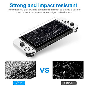 YUANHOT Accessories Bundle Compatible with Switch OLED Including Carrying Case Bag, Protective Case Cover, Tempered Glass Screen Protector, Holder Stand, 12 Game Slots and 8 Thumb Grip Caps – Black