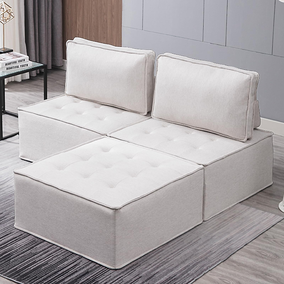 PUREMIND Convertible Modular Sectional Sofa, L Shaped 3-Seat Upholstered Couch with Chaise Lounge for Living Room/Bedroom/Apartment, Beige