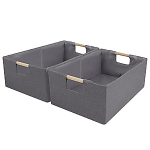 ANMINY 4PCS Storage Baskets for Organizing Collapsible Fabric Storage Bins Boxes with Wood Handles Closet Shelves Cube Organizer Bins Clothes Laundry Storage Container - Medium, Gray