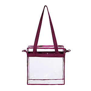 BAGAIL Clear bags Stadium Approved Clear Tote Bag with Zipper Closure Crossbody Messenger Shoulder Bag with Adjustable Strap(12 Inch X 12 Inch X 6 Inch,Burgundy)