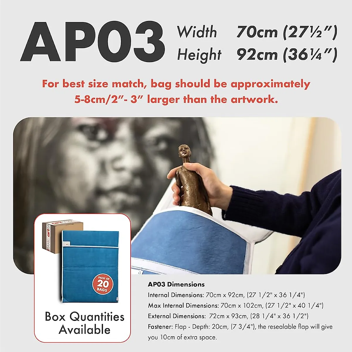 ARTPAKK Art Bags (AP03-28" x 36 1/2") - Strong • Shock-Absorbent • Reusable • Non-Toxic • Waterproof • Acid-Free Lining - Long-Term Art Storage + Shipping + Protection Solution (Colour May Vary)