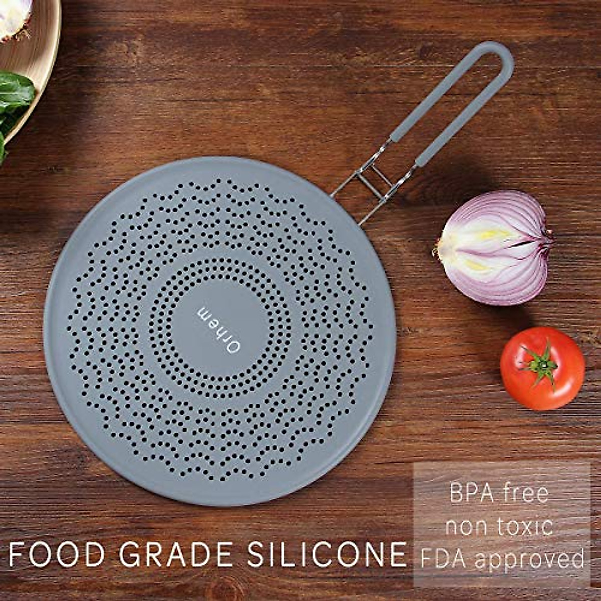 11" Silicone Splatter Screen Pan Cover with Folding Handle, Heat Insulation Cooling Mat, Strainer, Drain Board, Oil Splash Guard for Frying Pan