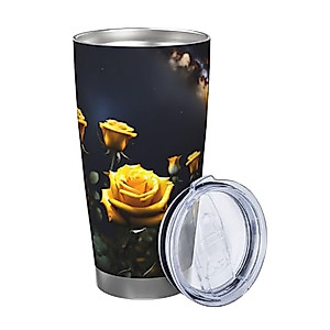 WXZYFP Car cup (single silver rim), can use a straw or drink directly, easy to use.Beautiful yellow roses