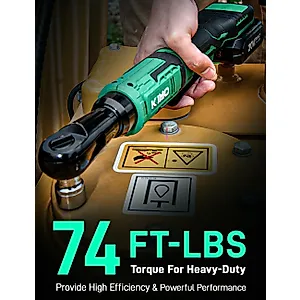 KIMO 20V Cordless Ratchet Wrench 1/2" Set, 74 Ft-lbs 400 RPM Electric Ratchet Wrench, Battery Powered Ratchet with 7 Sockets, 3" Extension Bar, 3/8" Adapter, 2-Pack Lithium-Ion Batteries, Fast Charger