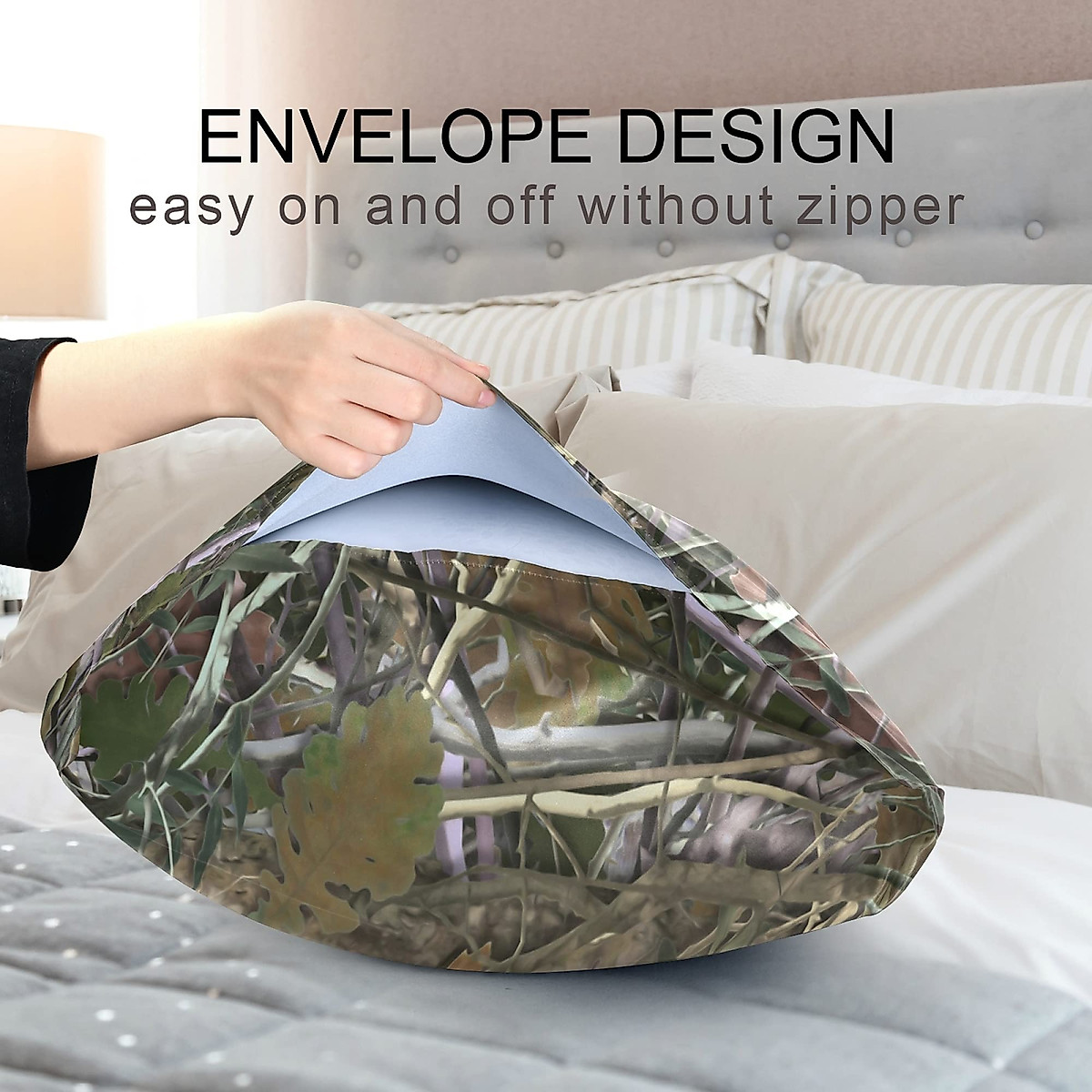 Dalzium Camo Satin Pillowcase for Hair and Skin, Real Tree Camouflage Pattern Silk Pillow Case with Envelope Closure, Standard Size 20x26 inches, 1 PC