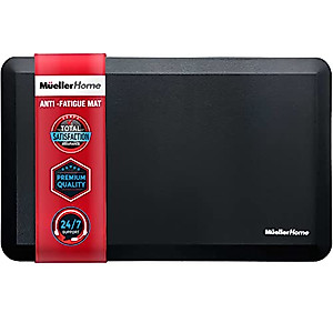 Mueller Anti Fatigue Mat, 3/4" Thick, Waterproof 20x35 Kitchen Mats for Floor, Anti-Slide Standing Desk Mat & Office Floor Mat, Heavy Duty PVC Ergonomic Foam Mat, Black Leather-Look Design