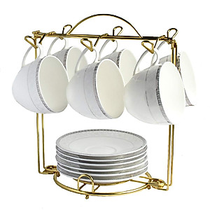 HOHIYA 2 Pcs Tea Cup Display Rack Saucer Stand Holder Teacup for China Coffee Mug Organizer Gold
