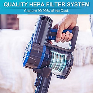 EIOEIR Cordless Stick Vacuum Cleaner with High Efficiency Filtration, Versatilet Lightweigh Vac for Hardwood Floors, Up to 45 Min Run Time, 3 Power Modes, Blue