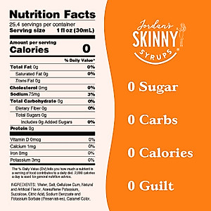 Jordan's Skinny Syrups Sugar Free Coffee Syrup, Caramel Pecan Flavor Drink Mix, Zero Calorie Flavoring for Chai Latte, Protein Shake, Food & More, Gluten Free, Keto Friendly, 25.4 Fl Oz, 2 Pack