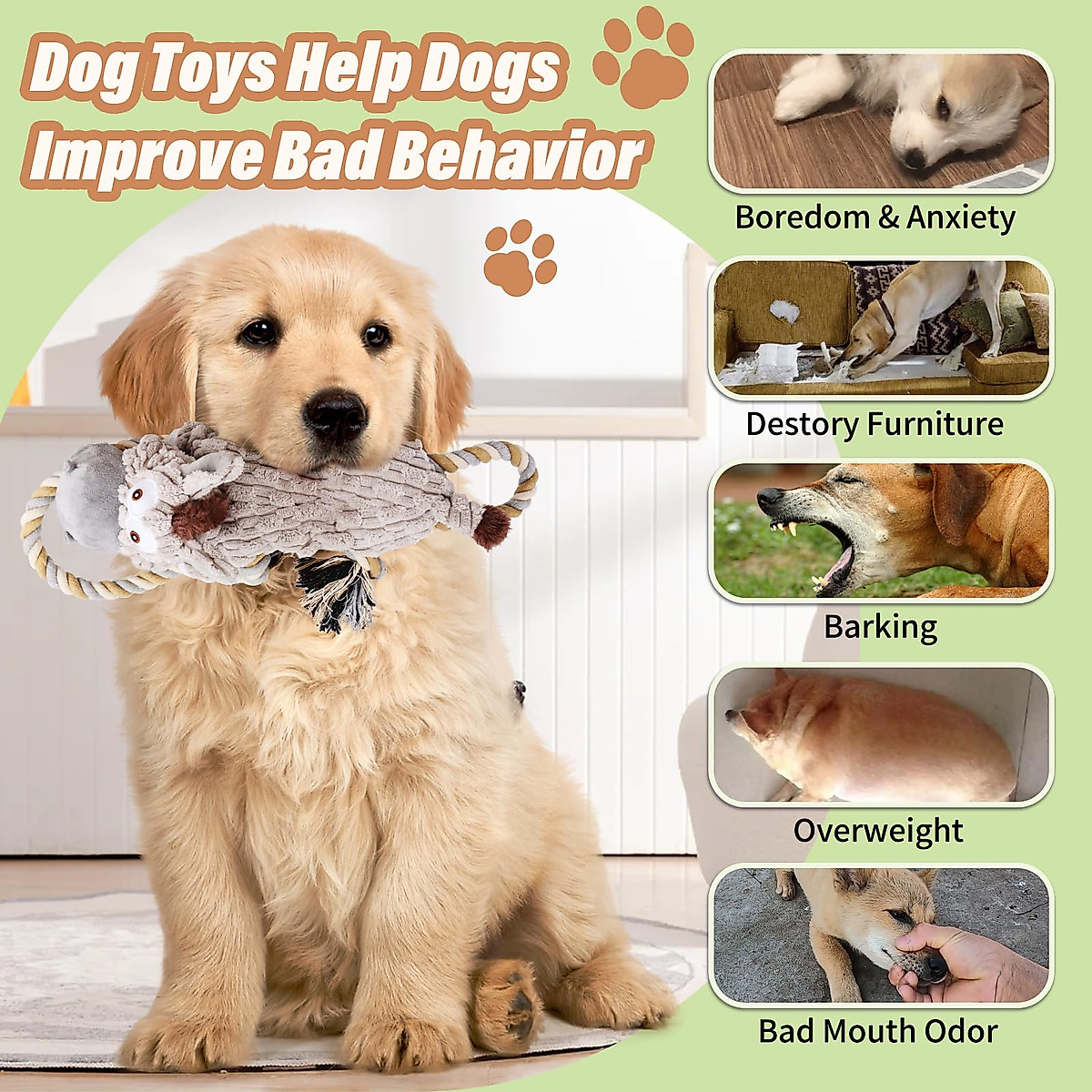 Large Squeaky Dog Toys for Aggressive Chewers,Interactive Tug of War Puppy Toys with Pull Rope,Tough Plush Pet Dog Chew Toys for Small, Medium and Big Dogs