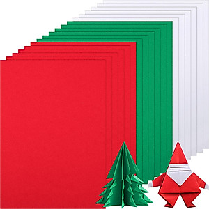 Tenceur 300 Sheets Christmas Construction Paper Bulk Red and Green Cardstock 8.5'' x 11'' White Cardstock Christmas Cardstock 160 GSM Thick Printable Card Stock for Christmas Gift Scrapbook Crafts