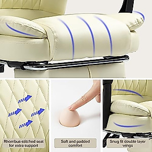 ONPNO Ergonomic Office Chair with Massager, Heated Office Chair Reclining Massage Desk Chair, Home Office Desk Chair w/Foot Rest, Padded Armrest, Height Adjustable Swivel Work Chair (White)