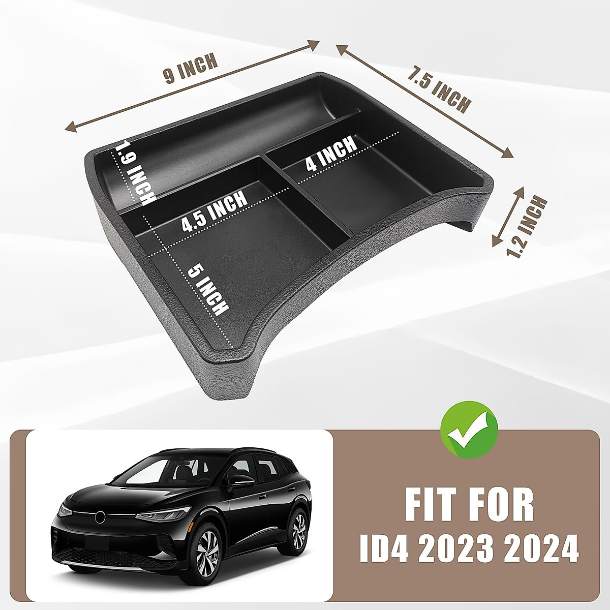 Muslogy for VW 2023 ID4 Lower Console Organizer Upgraded Storage Box Insert Tray Interior Accessories Compatible with Volkswagen ID.4 ID 4 2023 2024 ONLY