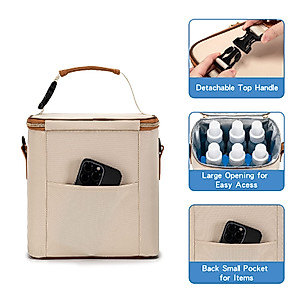 BABEYER Breastmilk Cooler Bag with Ice Pack Fits 6 Baby Bottles Up to 9 Ounce, Baby Bottle Bag with Shoulder Strap for Nursing Mom Daycare, Cream