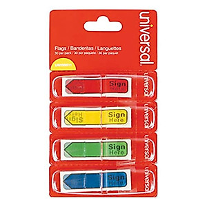Universal 99011 Deluxe Message Arrow Flags,"Sign Here", Assorted Colors, 120/Pack