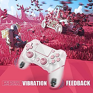 AceGamer Wireless Controller for PS4, Custom Design V2 Gamepad Joystick for PS4 with Non-Slip Grip of Both Sides and 3.5mm Audio Jack! Thumb Caps Included! (Pink-White)