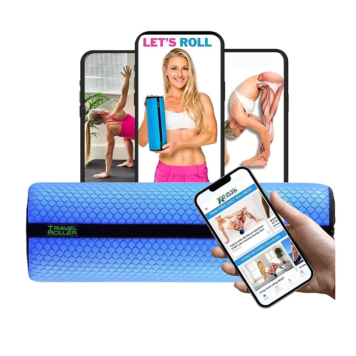Travel Roller 4.3 Original Foam Roller - Blue, Includes Exersice poster and Free online Instructions