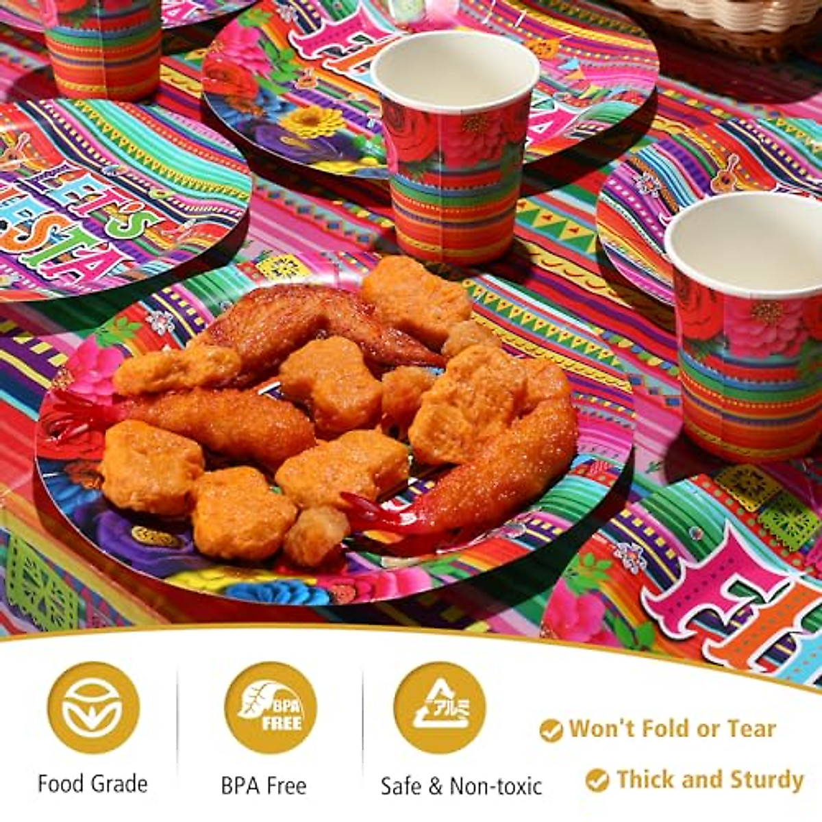 172 Pcs Mexican Themed Fiesta Party Supplies Set Serves 24, Include Fiesta Tablecloth, Let's Fiesta Banner, Mexican Plates and Napkins Tableware Set for Cinco De Mayo Mexican Taco Fiesta Party Decor