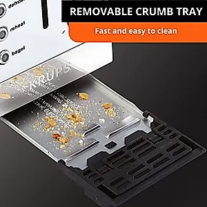 KRUPS KH734D Breakfast Toaster with Brushed and Chrome Stainless Steel Housing, 4-Slices with Dual Independent Control Panel, 6-browning levels, Silver