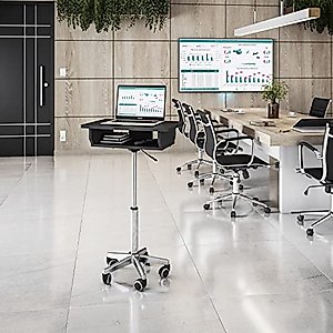 Techni Mobili RTA-B006-GPH06 Folding Cart with Storage, Laptop Stand with Height Adjustable, Non Marking Caster Wheels, Graphite