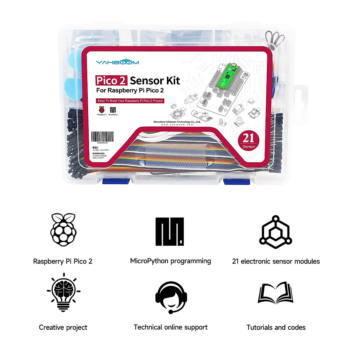Yahboom Raspberry Pi Pico2 Sensor Kit, Compatible with Pico 2 Microcontroller Board, Based On Official RP2350 Chip, Dual-Core & Dual-Architecture Design, MicroPython Programming