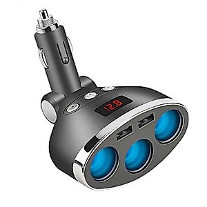 Car Charger,120W 3-Socket Cigarette Lighter Power Adapter DC Splitter 3.1A Dual USB Car Charger 12/24V with LED Voltage Display for Smartphone