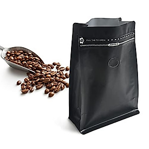 50 Count ¾ LB Black Color Foil Coffee Bags - High Barrier Aluminum Foil - Flat Bottom Coffee Pouches with Degassing Valve, Food Storage Bags with Rsealable Zipper & Easy Open Tape (Pack of 50, 12oz/0.75lb Size)