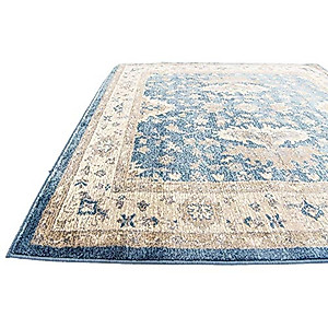 Unique Loom Salzburg Collection Classic Traditional Medallion Design Oriental Inspired Area Rug, 4' 0" x 4' 0", Blue/Beige