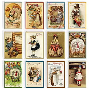 AnyDesign 48 Pack Vintage Fall Greeting Cards with Envelope Stickers 12 Designs Thanksgiving Cards Retro Autumn Harvest Thank You Note Cards for Wedding Baby Shower Supplies, 4 x 6 In