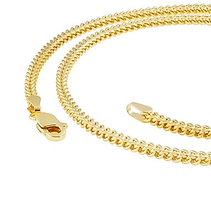 Nuragold 10k Yellow Gold 2.5mm Franco Chain Box Square Wheat Pendant Necklace, Mens Womens Jewelry 16" 18" 20" 22" 24" 26" 28" 30"