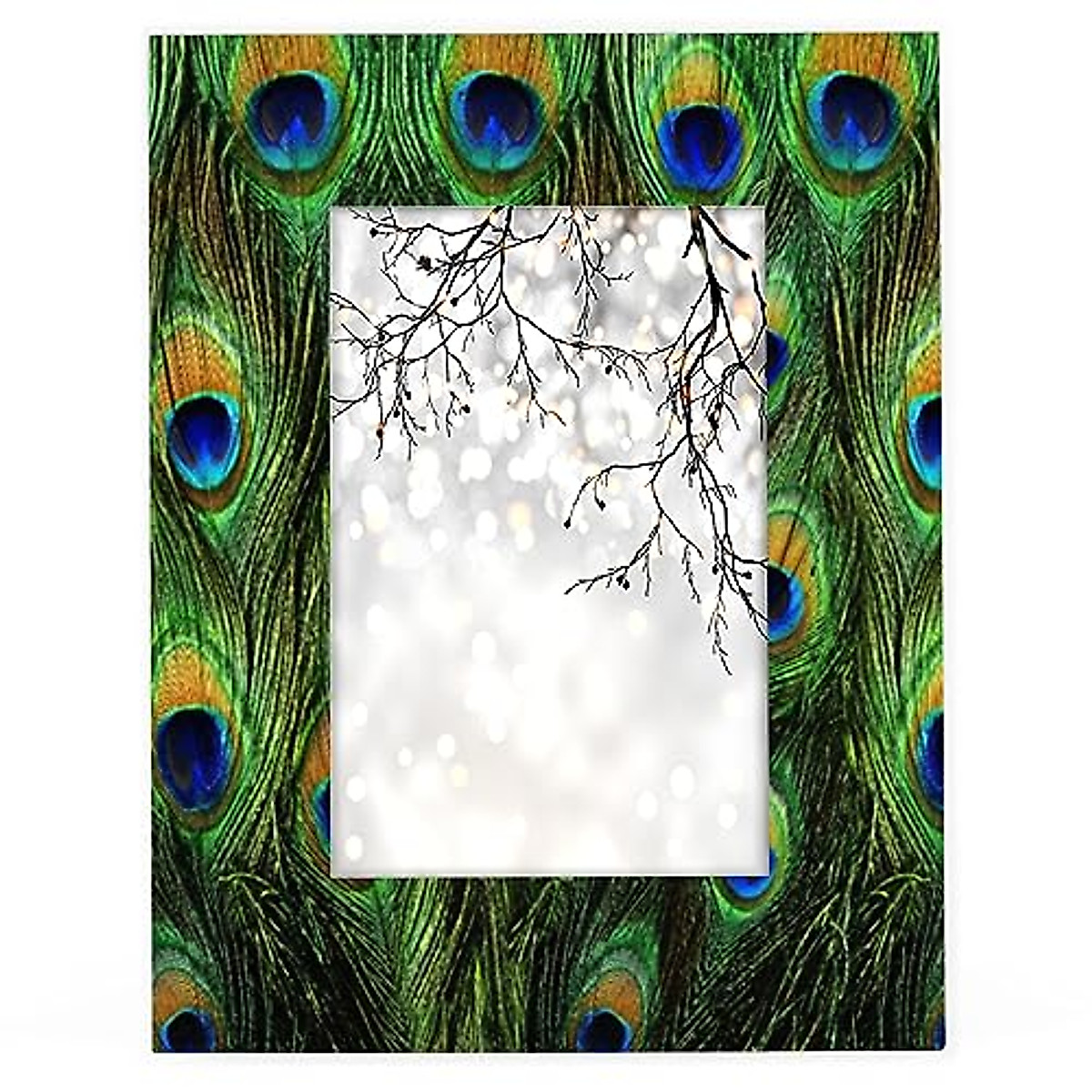 Peacock Feather 8x10 Picture Frame, Peacock Feather Wooden Photo Frame for Wall Mounting or Tabletop Living Room Bedroom Home Decor